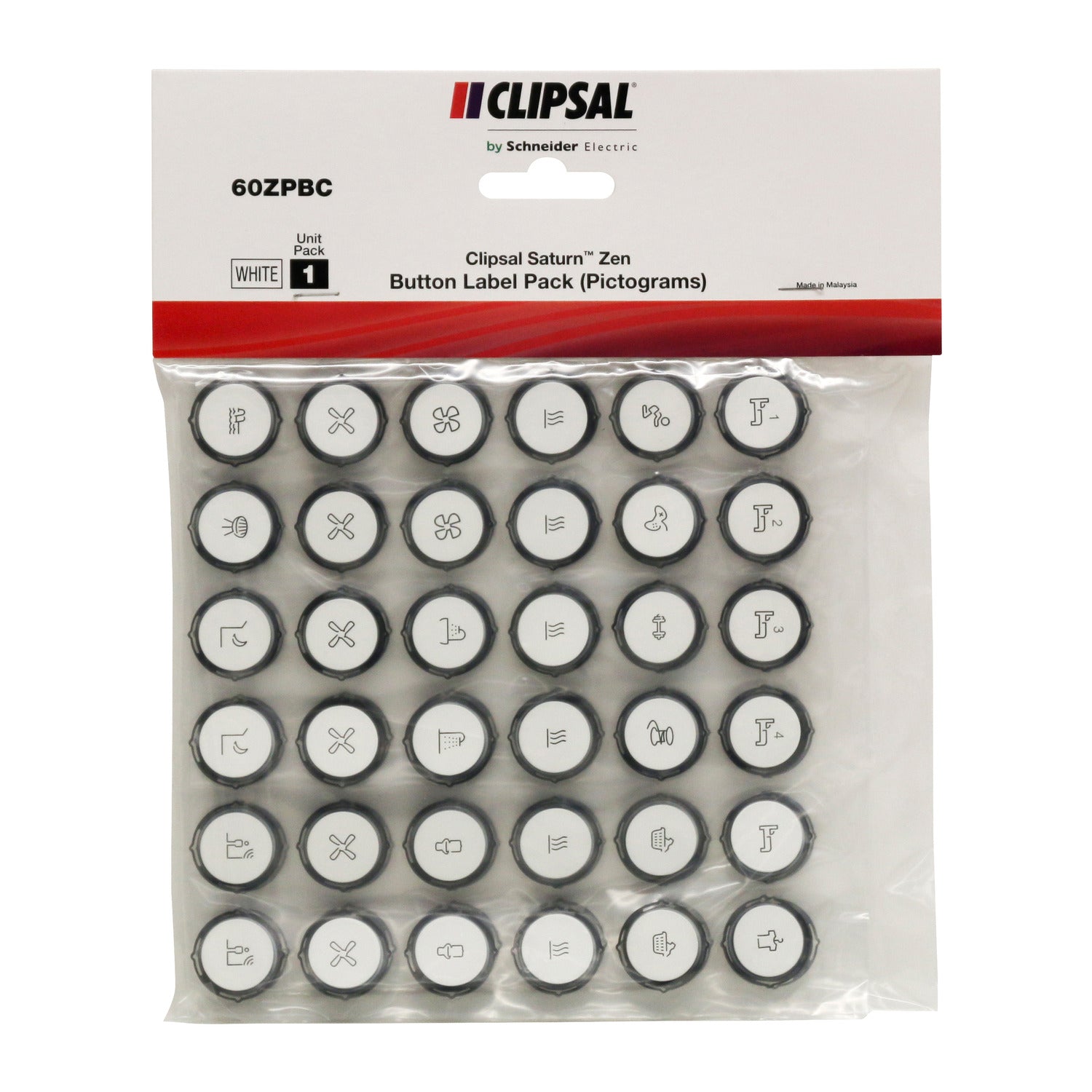 Clipsal Button Identification Cap, Saturn Zen, Black/ White- 60ZPBC-ZB