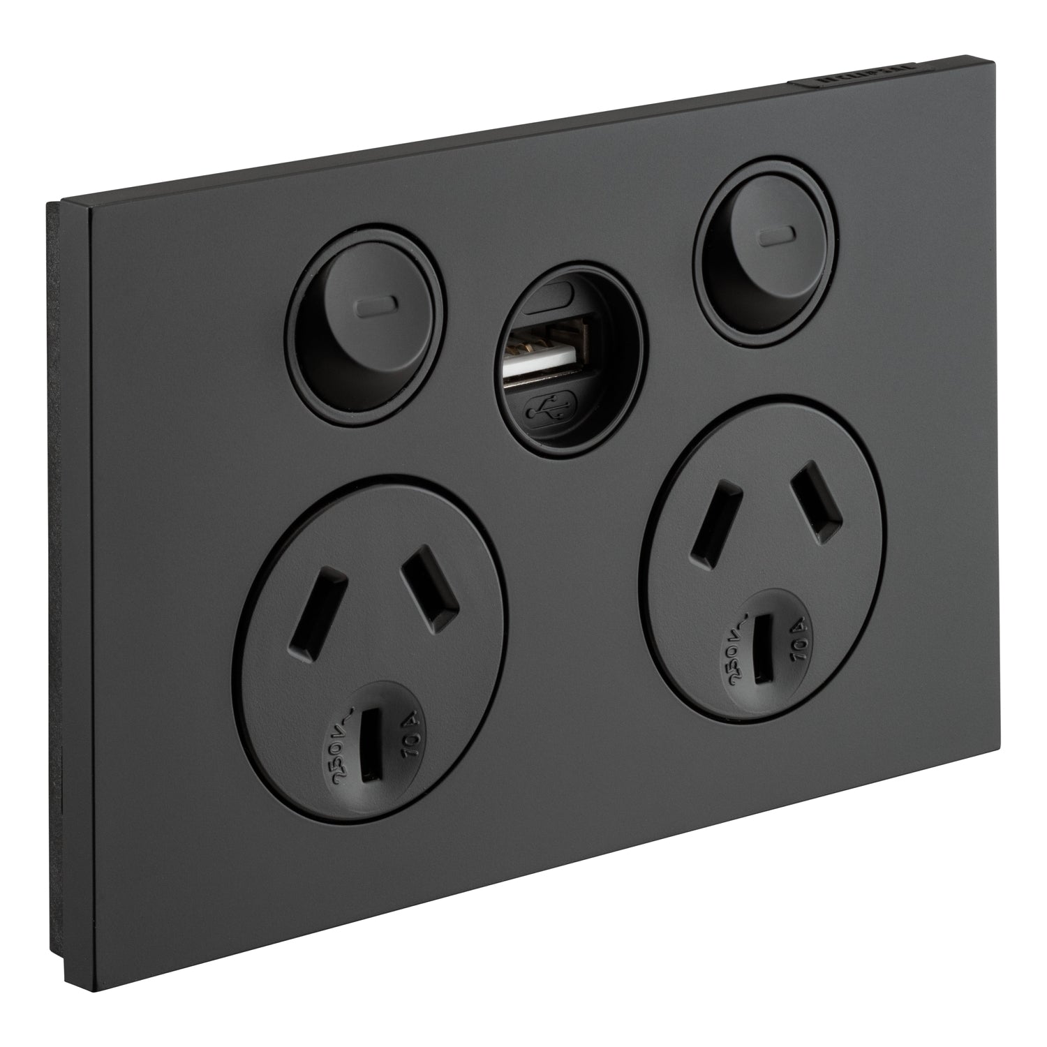 Clipsal Double Power Point, Saturn Zen, Single USB Charger, Horizontal
